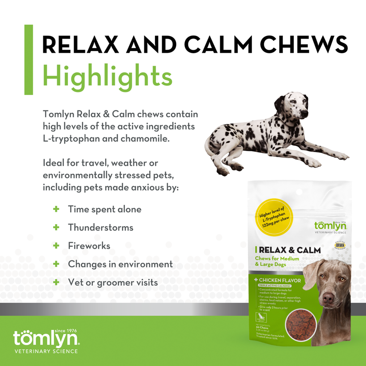 Tomlyn Relax & Calm Chicken-Flavored Chew for Medium & Large Dogs ...